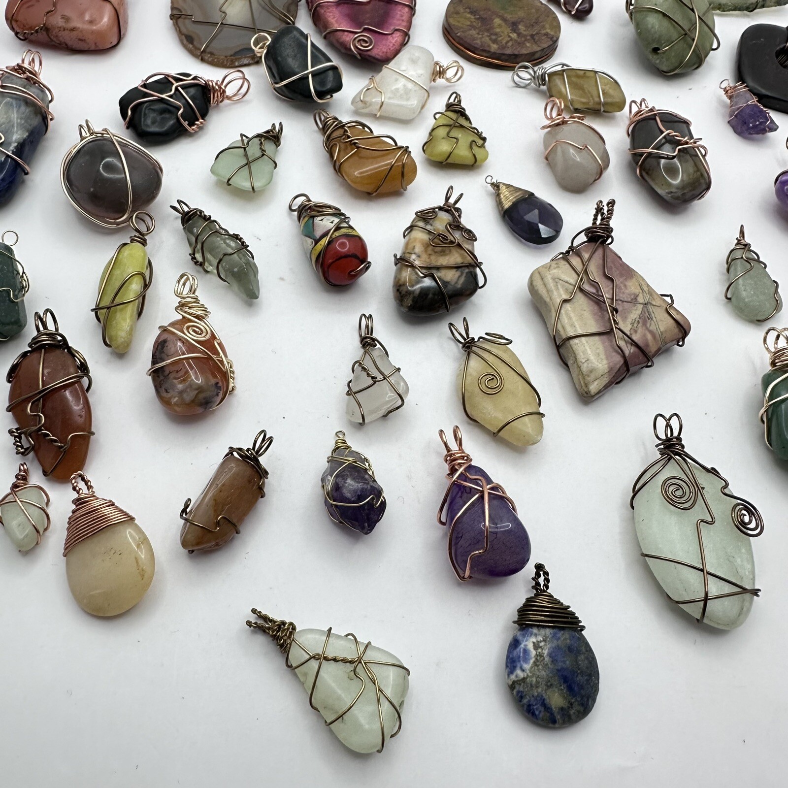 Handmade jewelry copper wire wrapped healing stones Pendants Mix Sizes ...