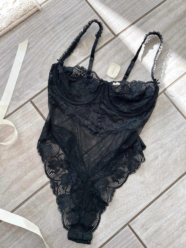 Vtg Victorias Secret Gold Label Bodysuit Teddy 34C Bustier Lace Thong ...