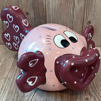 Pati Ganz Signed Kissy Face Smoochie Fish Bank Pink & Purple With ...