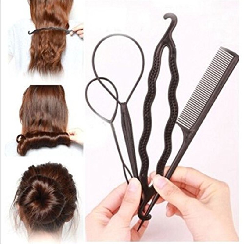 4Pcs Hair Styling Tool Set Black Plastic DIY Hair Braiding Tool Kit For ...