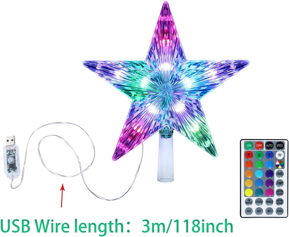 Christmas Tree Topper Star, RGB LED Lighted Star Tree Top w/Remote ...