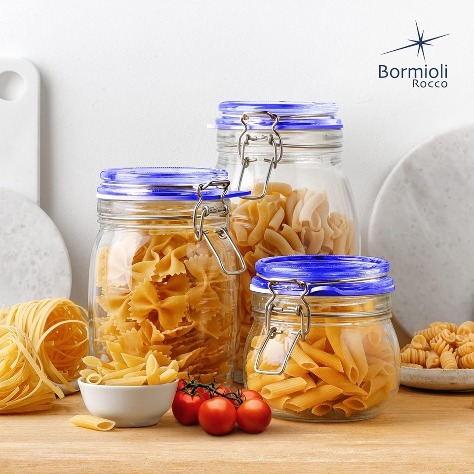 Fido Square Jar 33.75 Ounce Clear Glass with Blue Lid Airtight Storage ...