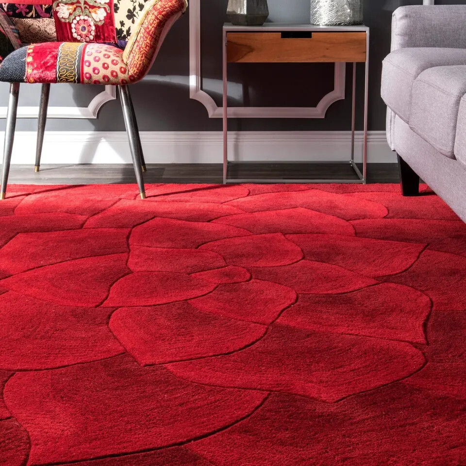 Red Rose Hand Tufted Rug 100% Wool Rugs For Living Room Bedroom Hallway ...