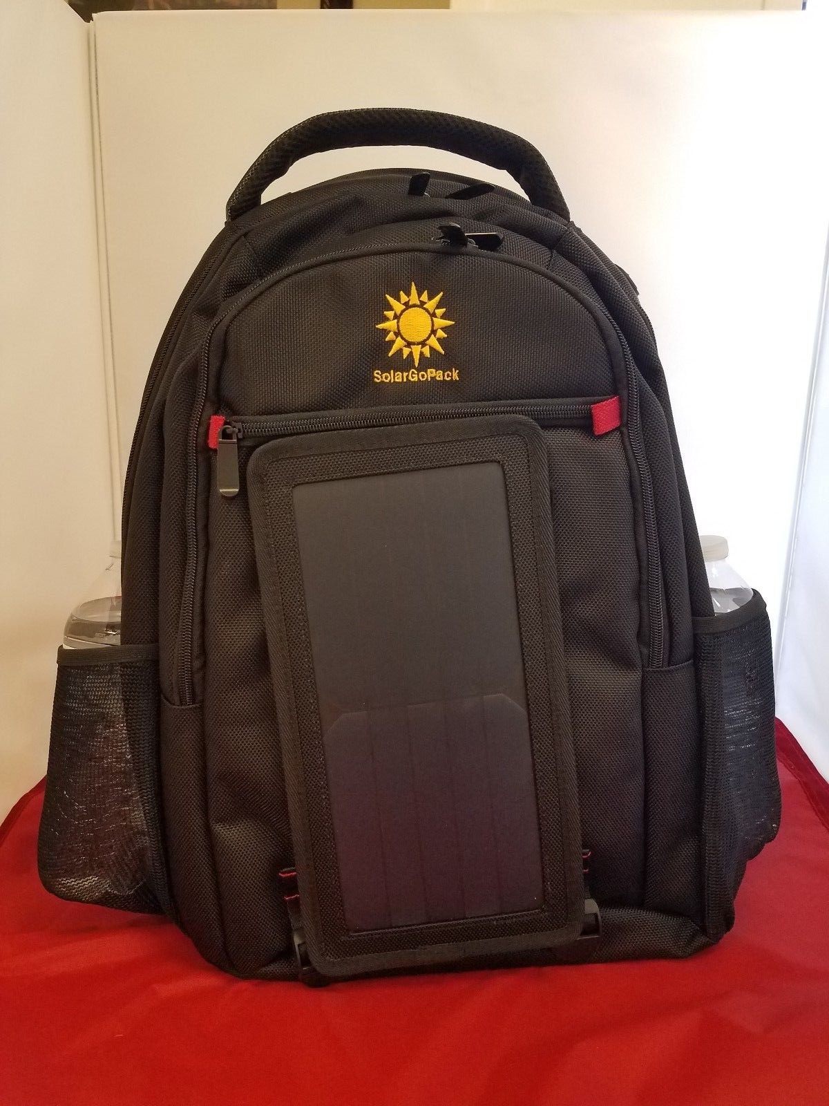 Black SolarGoPack Backpack 10k mAh battery 7-Watt Solar Panel Back Pack ...