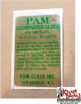 PAM CLOCK PARTS - BACK VOLTAGE LABEL -GOLD WITH GREEN LETTERING (PAM-2 ...
