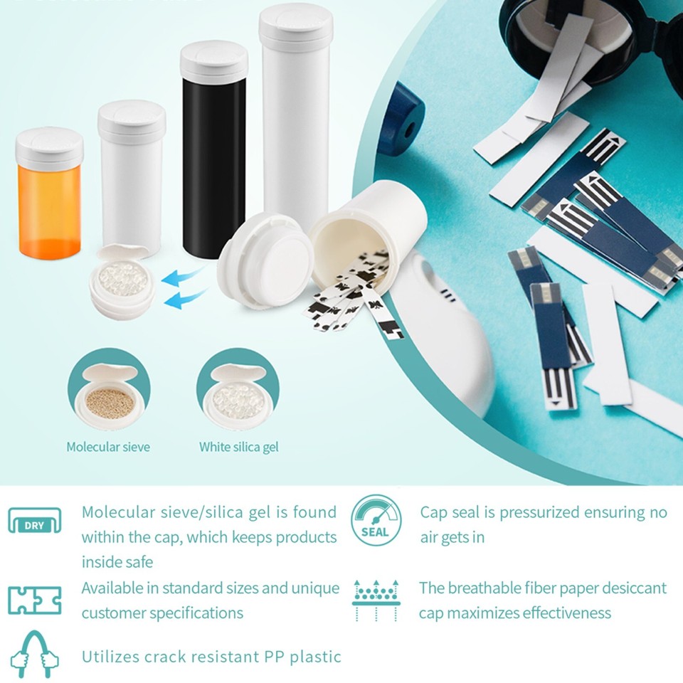 8 Dram Empty Pill Bottles with Indicating Desiccant Caps Pharmacy Vial ...
