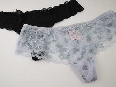 2 NEW Victoria's Secret Dream Angels Lace & Silky Thong Panties Lot ...