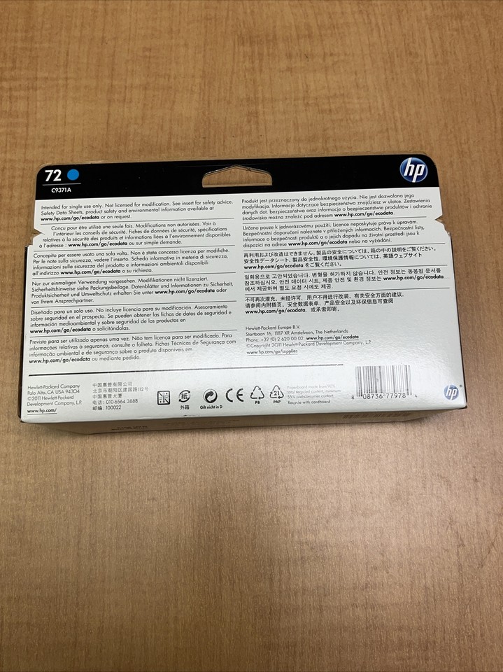 Genuine HP 72 Cyan Ink Cartridge C9371A DesignJet 130ml NEW SEALED Box ...