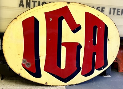 Vintage IGA Grocery Store Porcelain Double Sided 48"x72" Oval ...