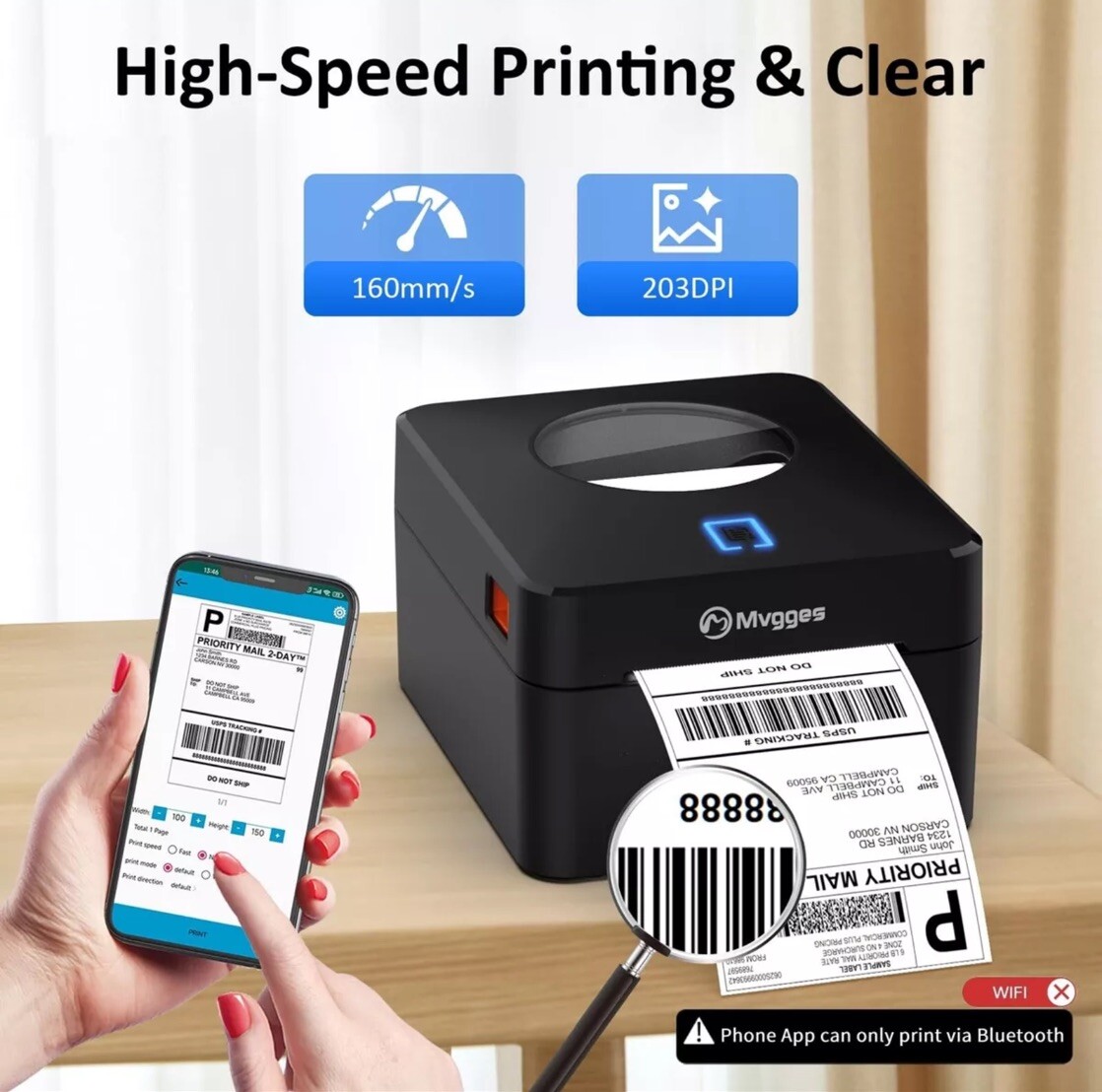 Mvgges Bluetooth Thermal Shipping Label Printer, 4X6 Label Printer for ...