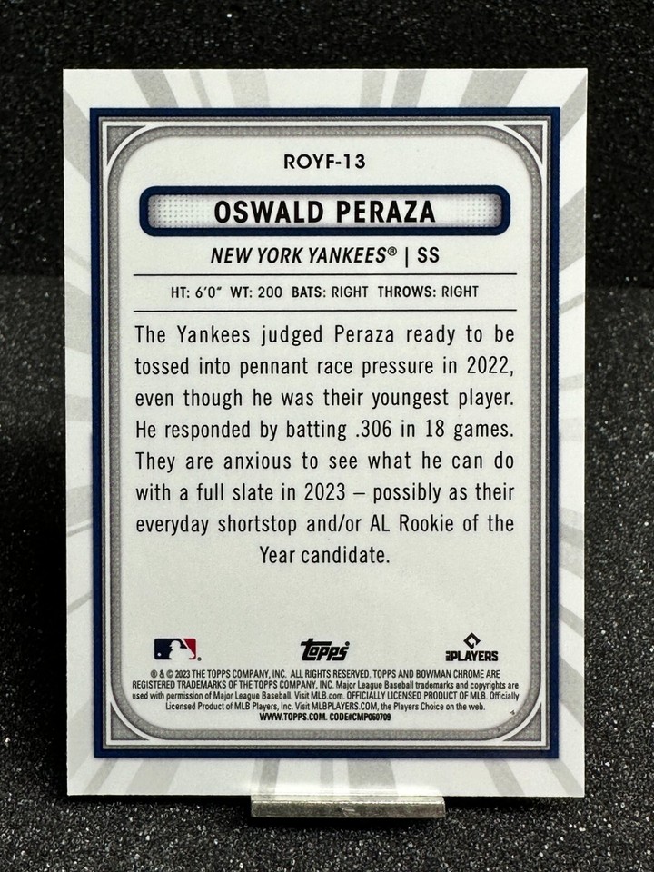 2023 Bowman Chrome OSWALD PERAZA ROY Favorites RC #ROYF-13 FREE ...