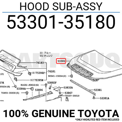 5330135180 Genuine Toyota HOOD SUB-ASSY 53301-35180 | eBay