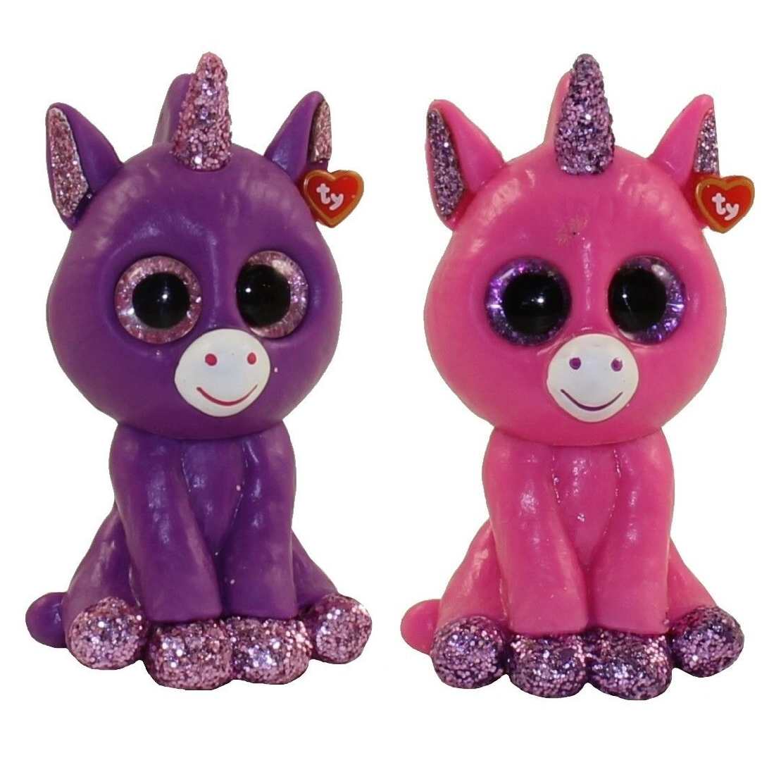 SET of 2 TY Beanie Boos Mini Boo AMETHYST and BUBBLEGUM Unicorn Series ...