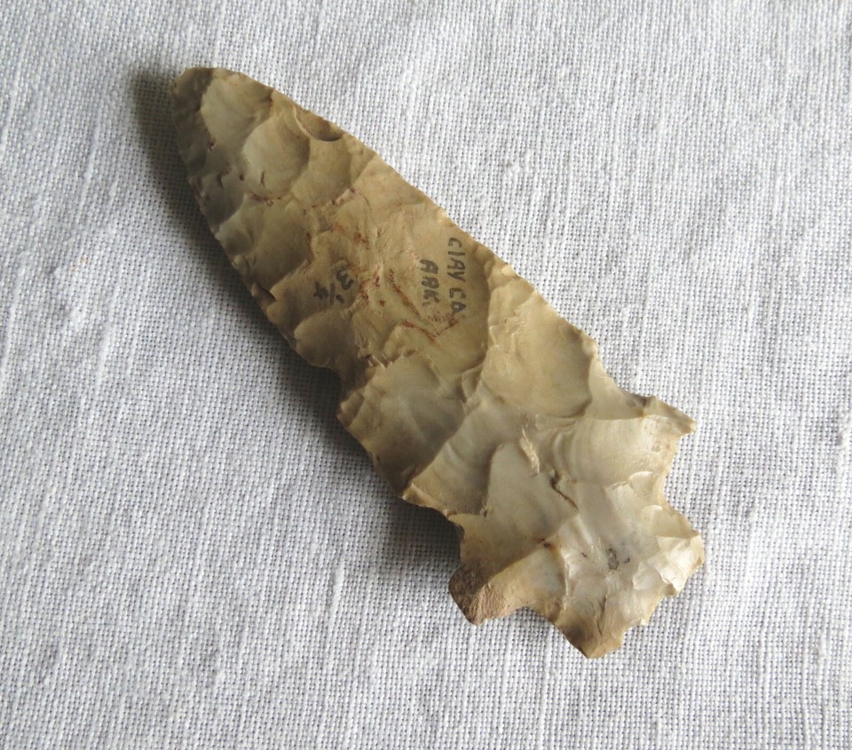 FINE AUTHENTIC CLAY COUNTY ARKANSAS ARROWHEAD INDIAN SPEAR POINT 3 3/8 ...