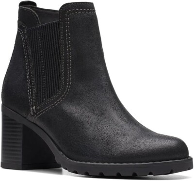 Clarks Leda Up Womens Heeled Ankle Boots Black Suede 26174962 | eBay