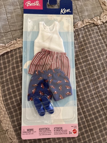 Ken Clothes for Barbie White Tank Top Boxer Shorts Shoes Flip Flops | eBay