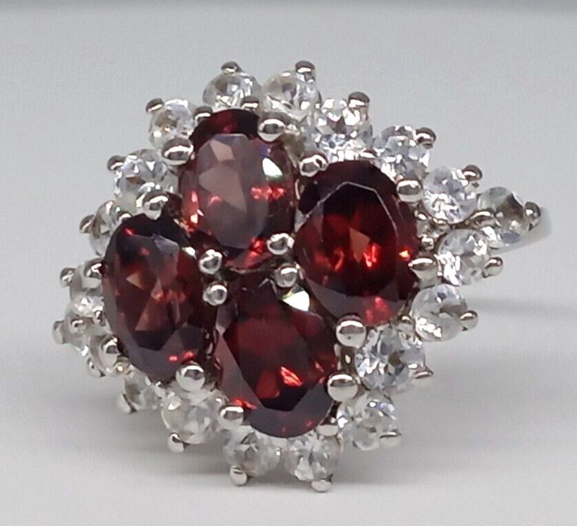 Chuck Clemency Garnet Quartz CZ Gemstone Ring STS 925 Sterling Silver ...