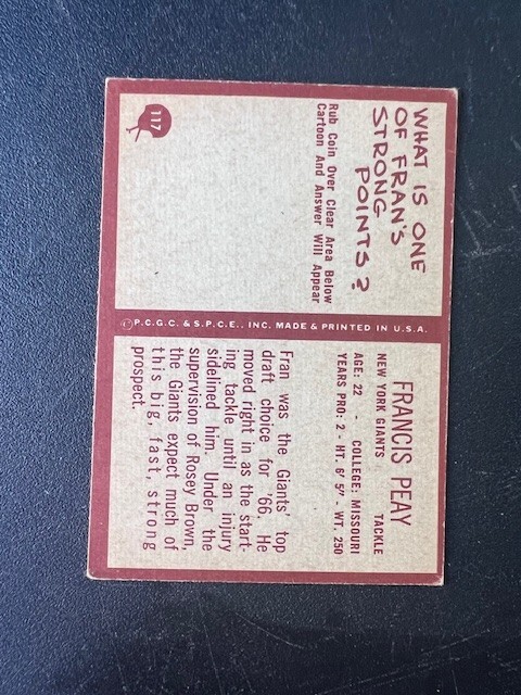 1967 PHILADELPHIA FOOTBALL SET-BREAK#117 FRANCIS PEAY | eBay