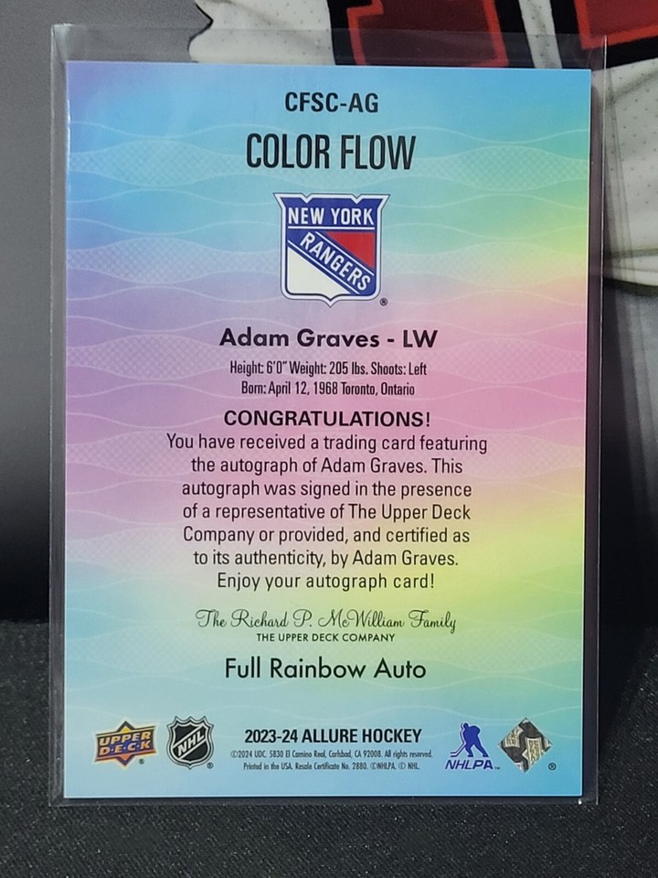 2023-24 Upper Deck Allure Color Flow Full Rainbow Auto Stanley Cup Adam ...