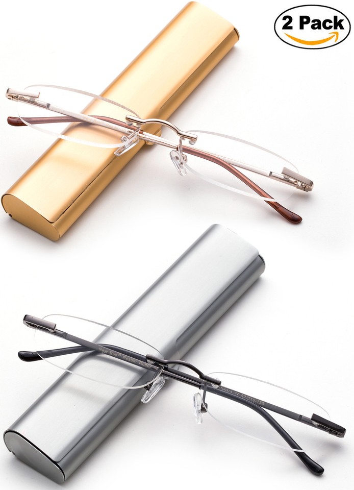 Silver Rimless Reading Glasses Travel Readers with Case Available in ...