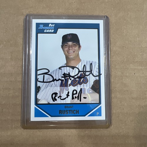 SIGNED BASEBALL CARD AUTO NEW YORK METS BRANT RUSTICH BOWMAN 2007 ...