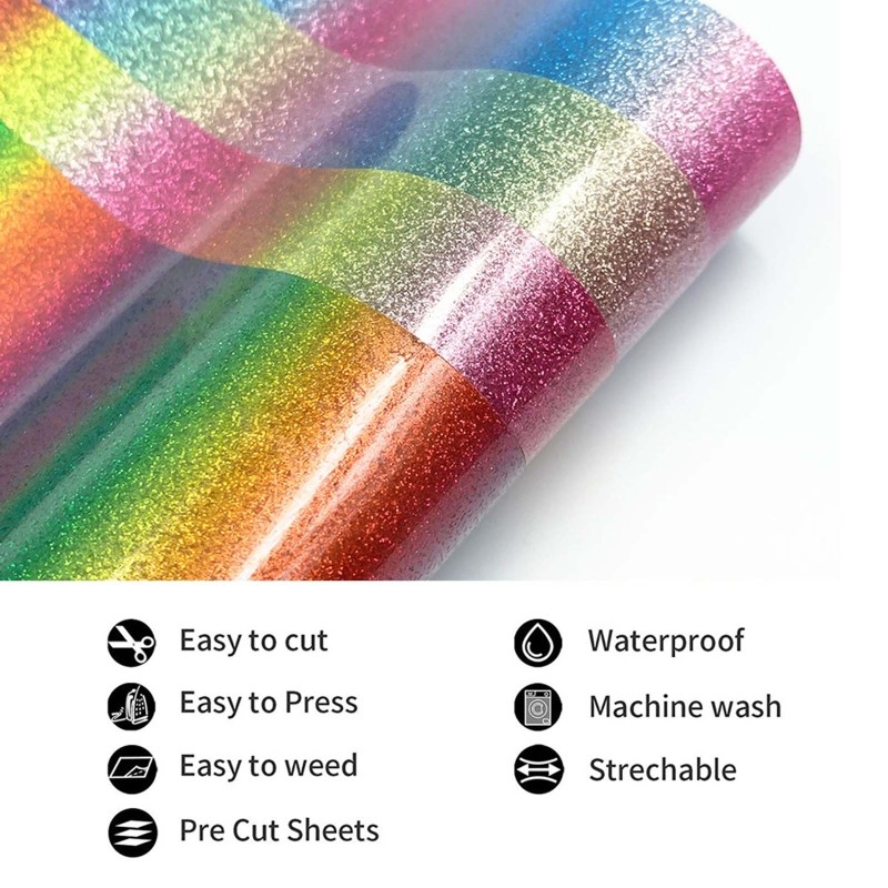 Colorful Rainbow Heat Transfer Vinyl Iron on Pattern Vinyl Glitter Film ...
