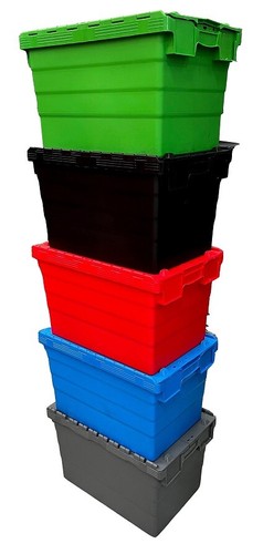 Attached Lid Containers - 68 Litre Heavy Duty Plastic Storage Boxes ...
