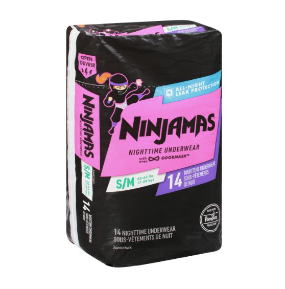Ninjamas Nighttime Underwear, S/M (38-65 lbs), Jumbo Pack 14 underwear ...