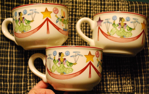 Set 3 Vintage VILLEROY & BOCH 'LE CIRQUE' Flat Cups Tea/Coffee CIRCUS ...