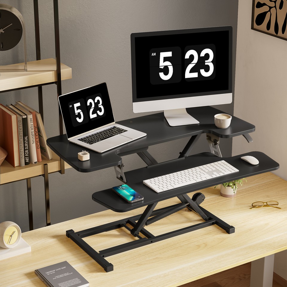 FlexiSpot 35" Black Home Office Desk Riser Adjustable Standing Desk ...