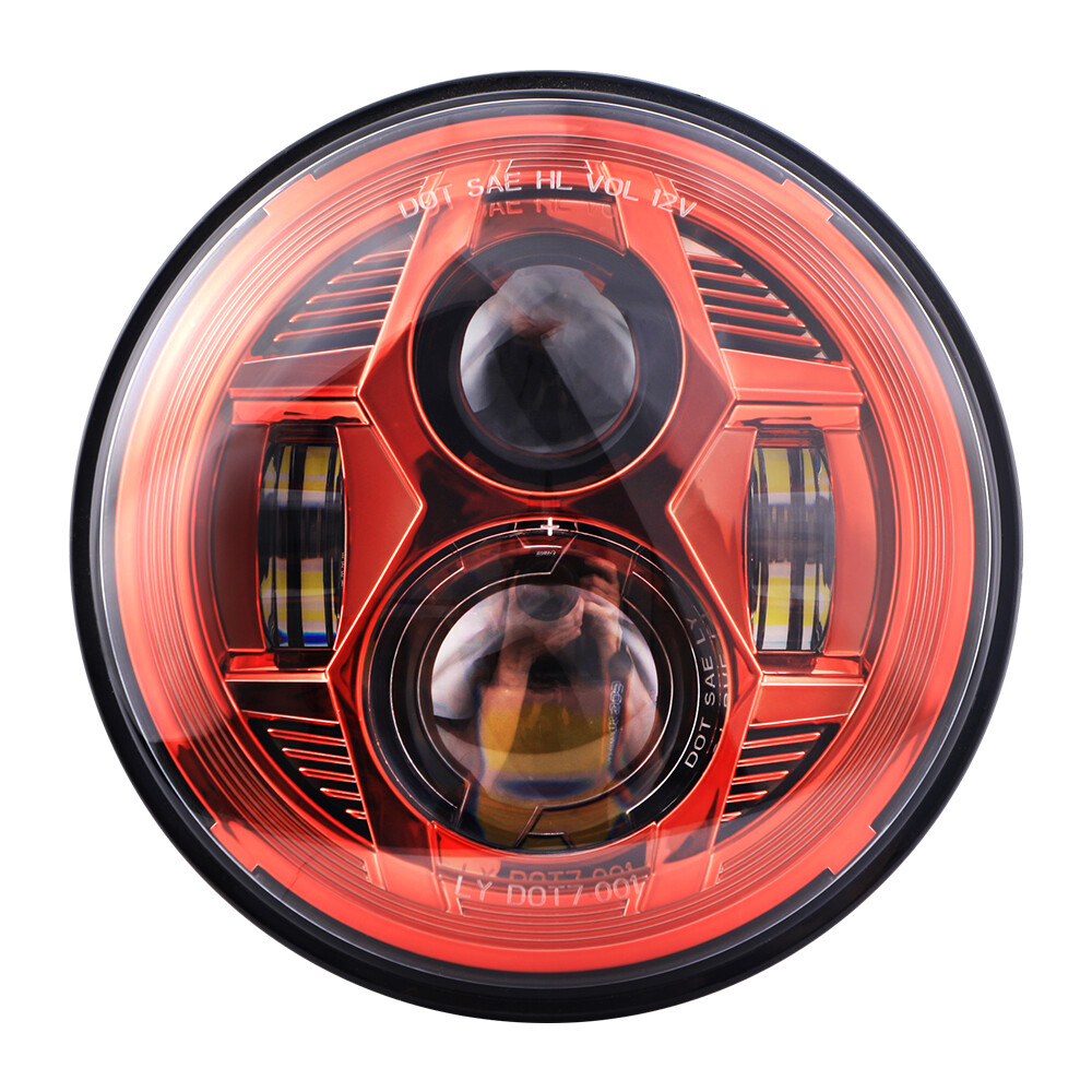 Pair Red 7" Round LED Headlights 6012 H6024 For Jeep Wrangler JK LJ TJ ...