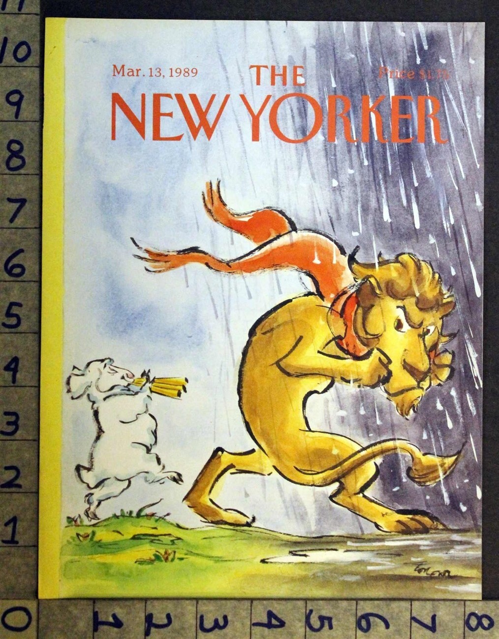1989 MARCH LION LAMB WEATHER CARTOON LEE LORENZ ARTIST NEW YORKER COVER ...