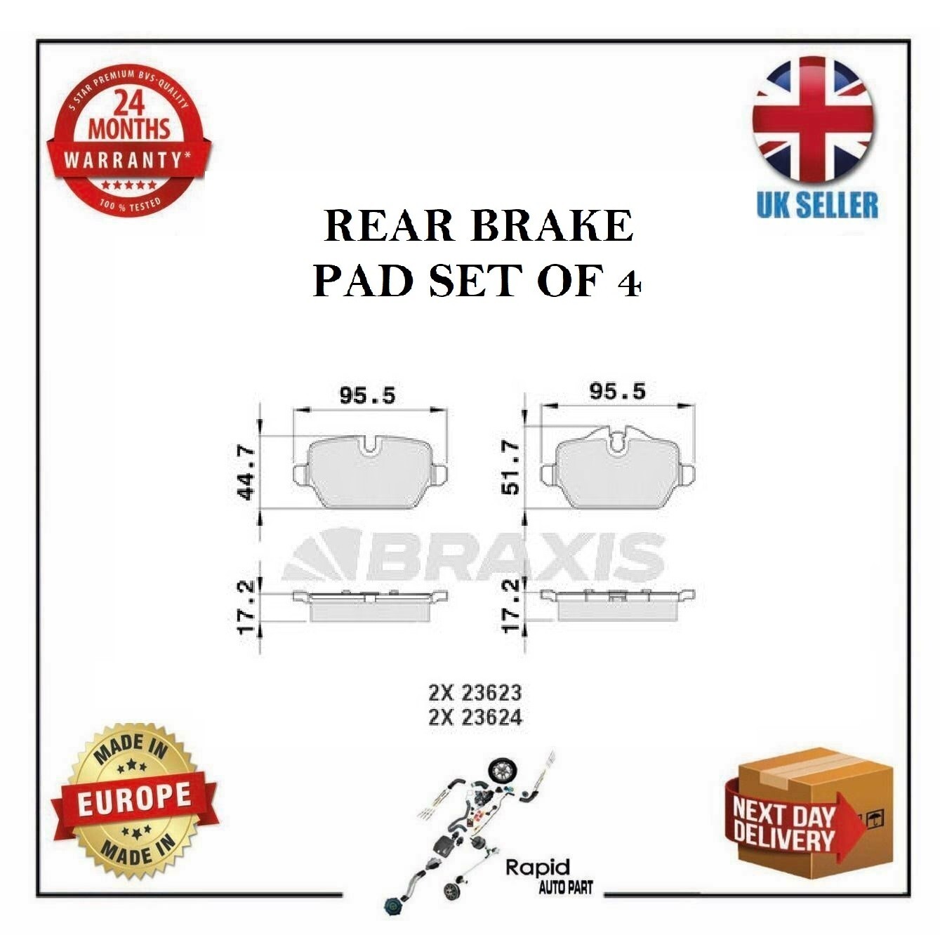 Brake Pad Set Rear Discs Set Of 4 For Bmw E81 E87 E90 Mini R60 R61 ...