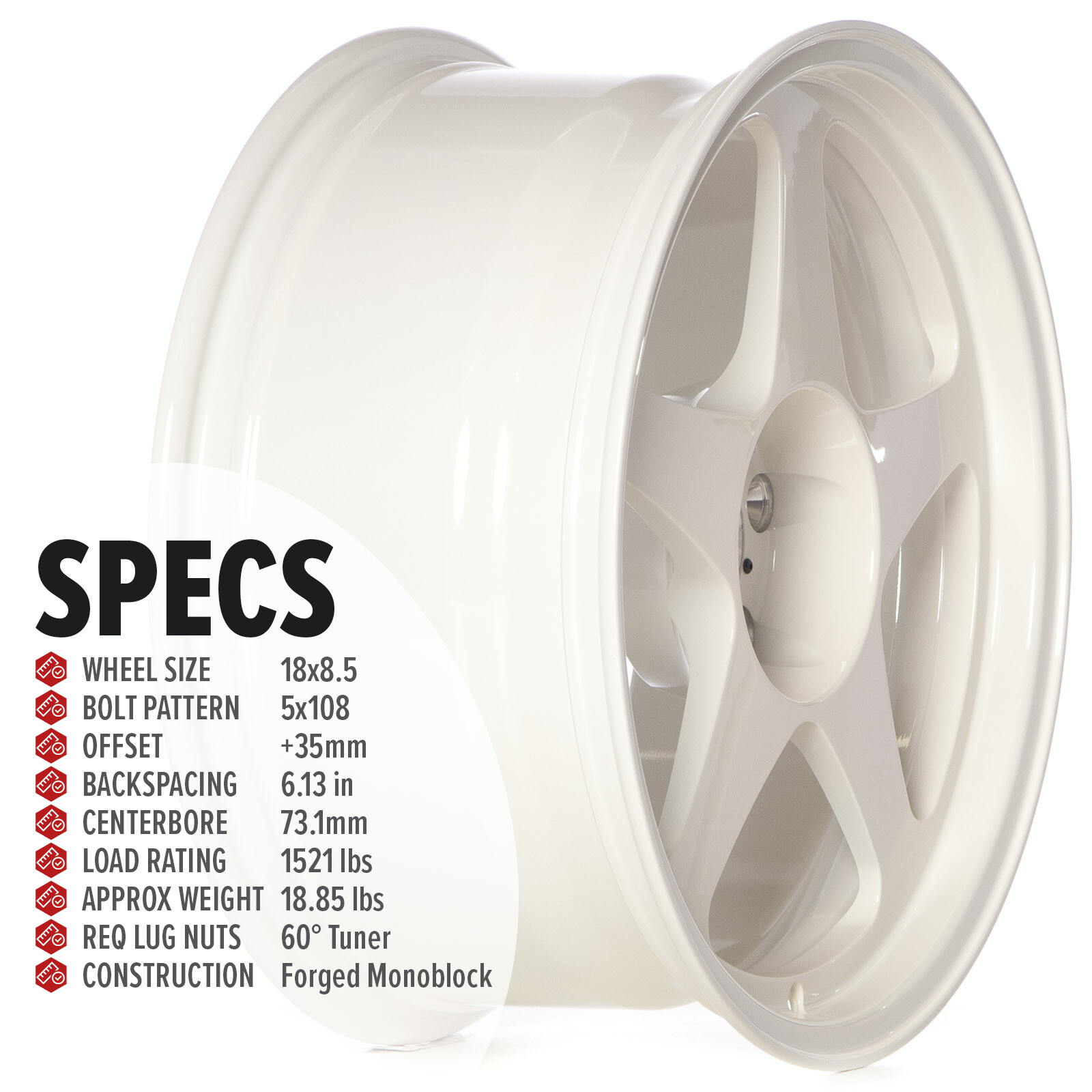 1 R6061 FORGED R1 18X8.5 5X108 +35 CHAMPIONSHIP WHITE WHEEL | eBay