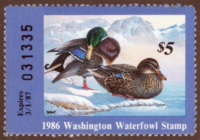 US Sc 1 Multicolor $5.00 NG 1986 Washington State Waterfowl Hunting ...