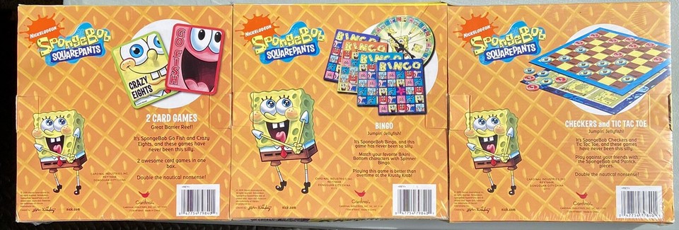 3-Pack Spongebob Squarepants Game Bingo/Checkers & Tic Tac Toe/ 2-Card ...