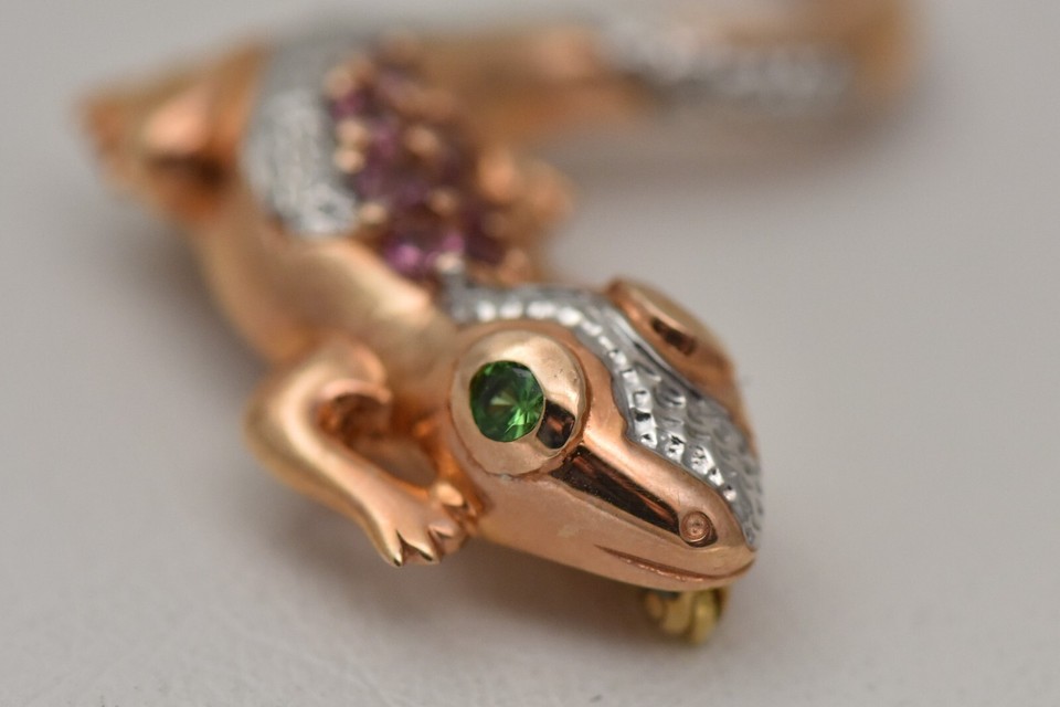 14k Rose Gold Salamander or Lizard Pin Brooch pave sapphire, Mint | eBay
