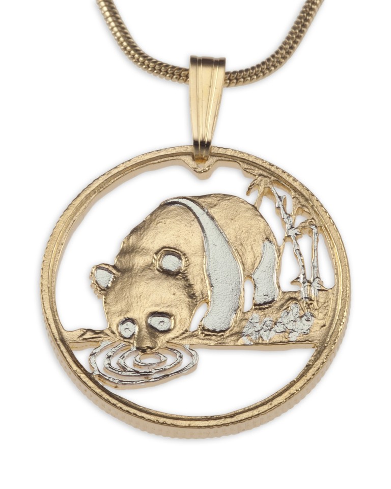 Panda Bear China Coin Pendant & Necklace. Hand cut - 7/8" diameter ...