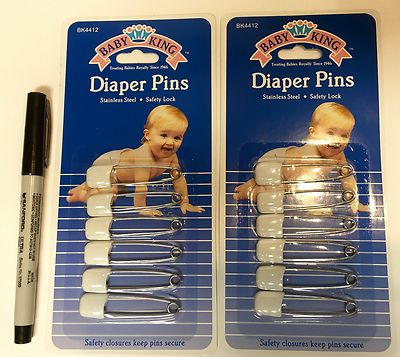 NIP~12 WHITE DIAPER KING DIAPER PINS-ship free | eBay