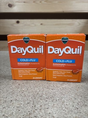 (Qty 2) Vicks DayQuil Cold & Flu Multi-Symptom Relief - 24 LiquiCaps - 9/26 323900014435| eBay