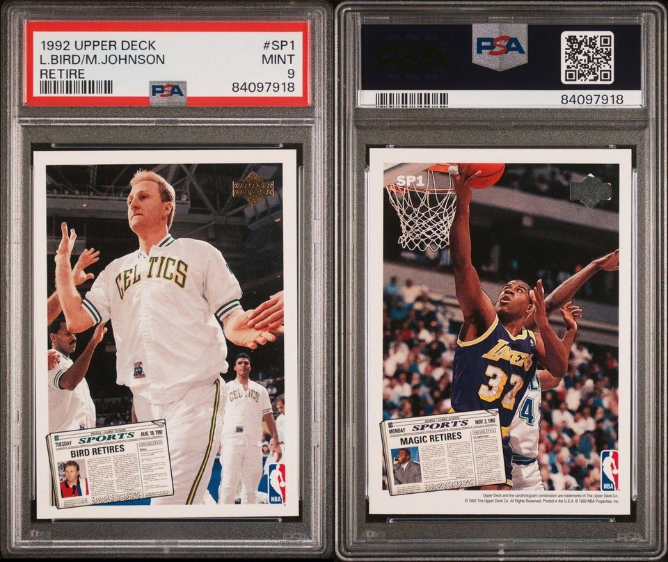 1992 Upper Deck #SP1 Larry Bird/Magic Johnson Retire PSA MINT 9 HOF | eBay