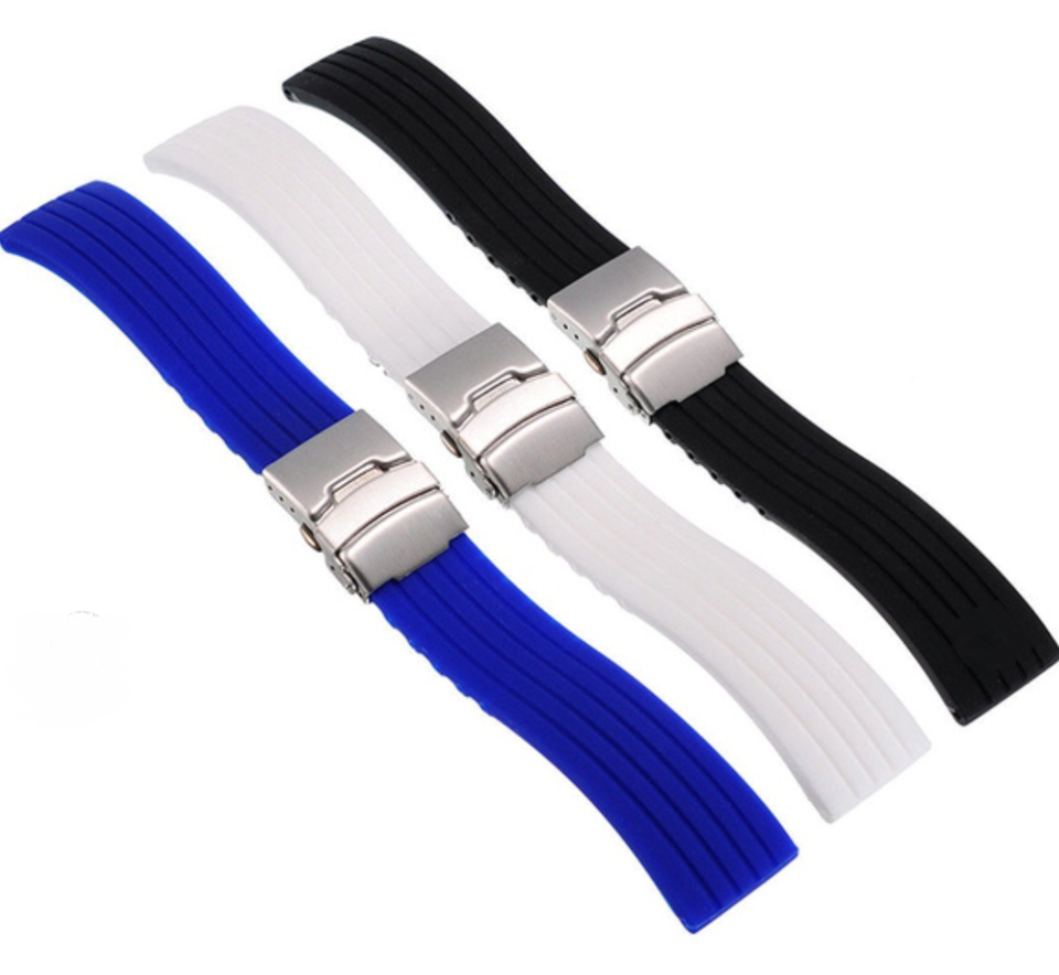 SILICONE RUBBER SPORT WATCH STRAP BLACK BROWN RED ORANGE BLUE GREEN18 ...
