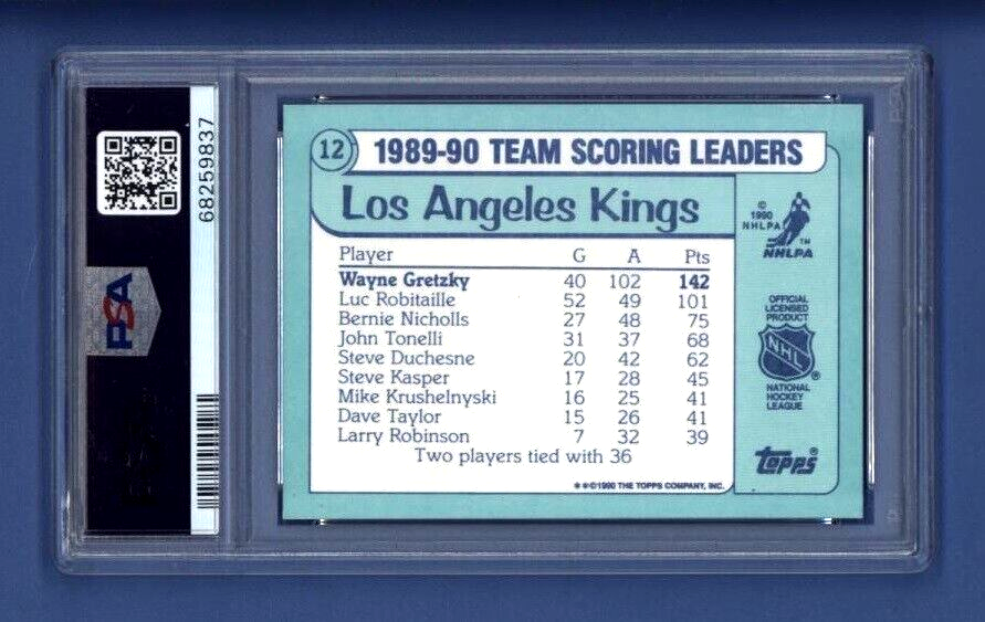 1990-91 TOPPS TEAM #12 WAYNE GRETZKY PSA 9 MINT LA Kings SCORING ...