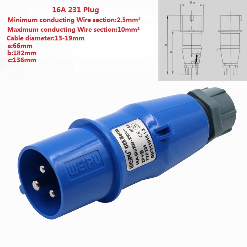 230V 16/32Amp 3Pin Industrial Site Plugs &Socket IP44 Male/Female ...