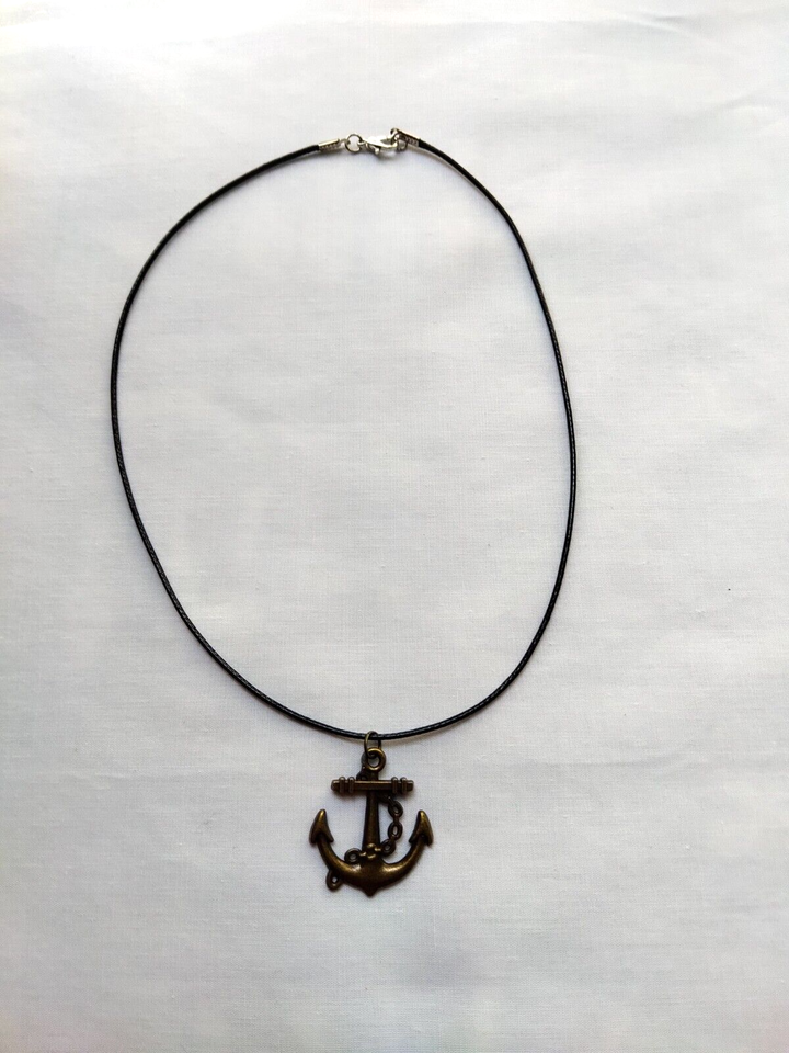 Bronze Tone Rope Anchor Pendant Black Leather Rope Necklace Handmade ...