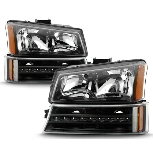 03-06 Chevy Silverado 1500 2500 3500 Black Headlights w/ LED Bumper ...