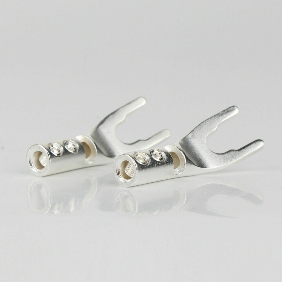 8 Pcs Pure Copper Silver Plated Y Spade Plug HiFi Speaker Cable Fork ...