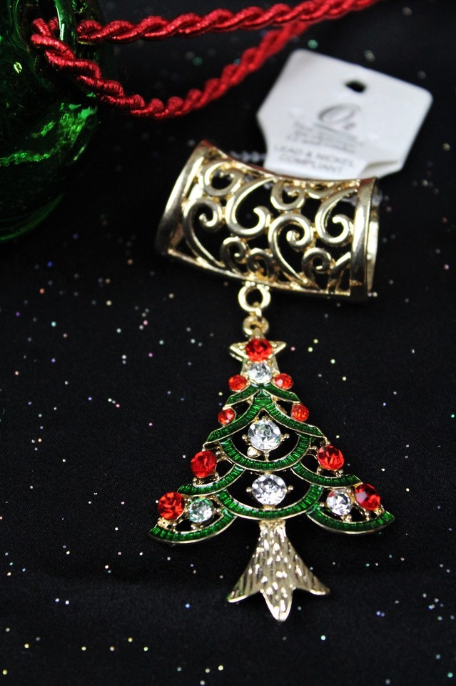 Christmas Tree or Jingle Bell Scarf Ring Gold and Colorful Crystal ...