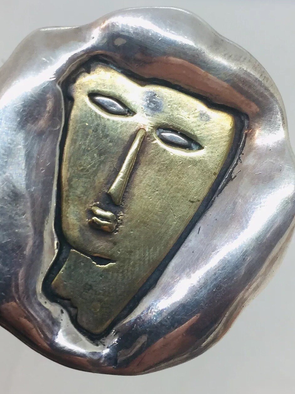 Vintage Sterling Silver & Brass Modernist Abstract Face Pin | eBay