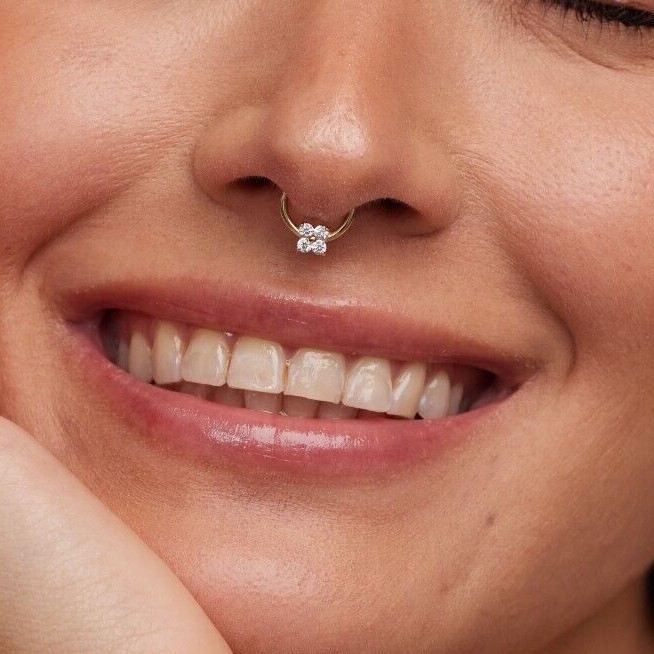 14K REAL Solid Gold Daisy Flower Septum Hoop Piercing Cartilage Daith ...